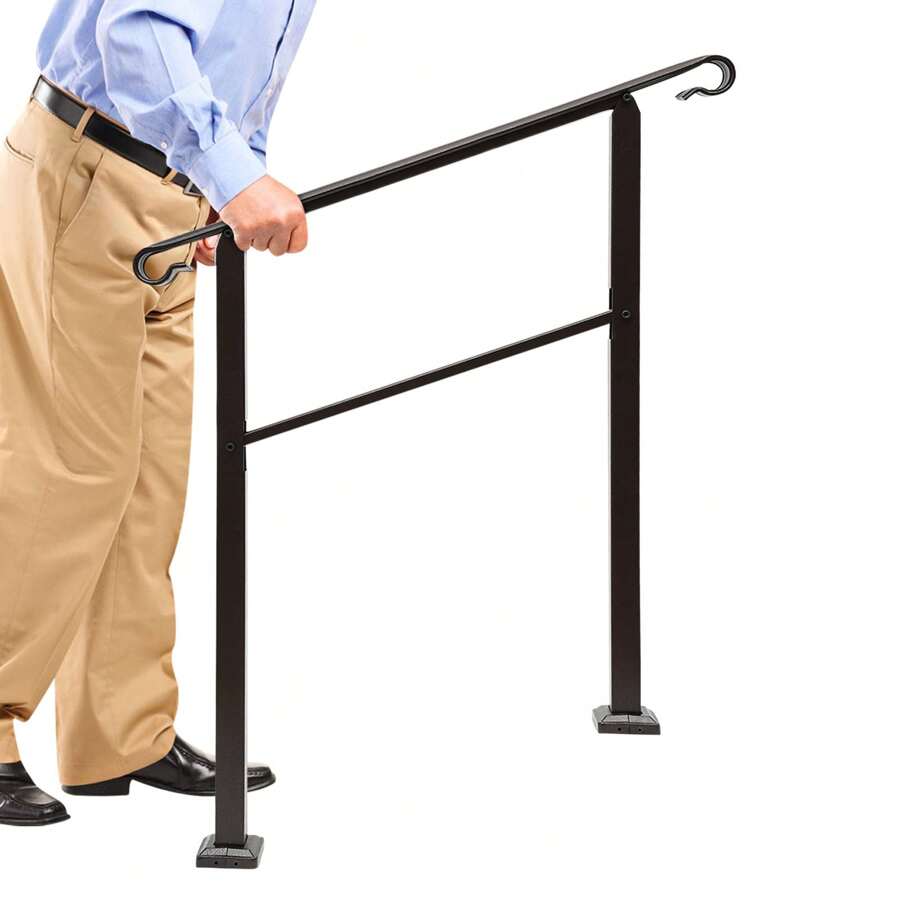 OUKANING Outdoor Handrail 1 To 3 Steps Wrought Iron Metal Hand Rail Porch Kit Stair Railing ...