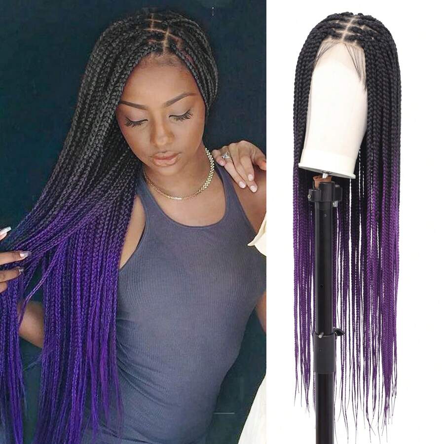 Full Double Lace Front Box Braided Wigs For Women 36 Inches Knotless ...