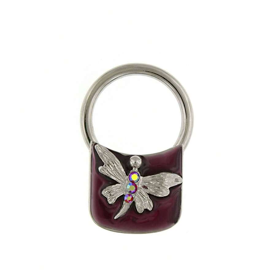 Silver-Tone Red Enamel Butterfly Square Key Fob | SHEIN USA