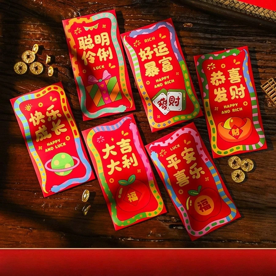 6pcs 2025 Chinese New Year Red Envelopes, Cartoon 1000 RMB Lucky Money ...