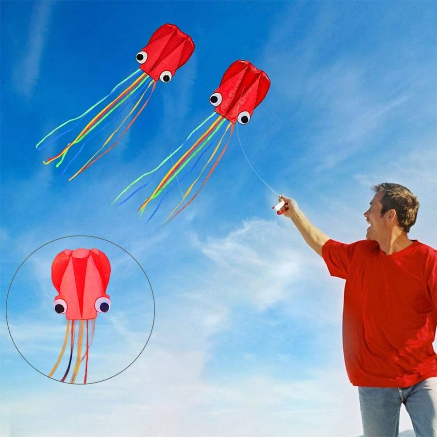 1pc 3D Soft Kite Red Octopus Easy Fly Boneless Cartoon Long Tail ...