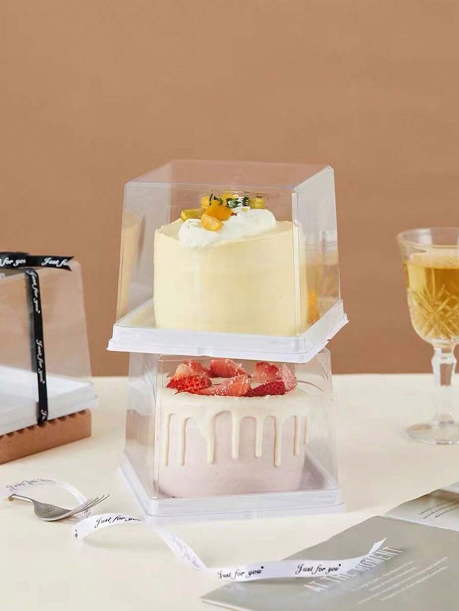5pcs 4-Inch Round Transparent Cake Boxes For Cheesecake, Strawberry ...