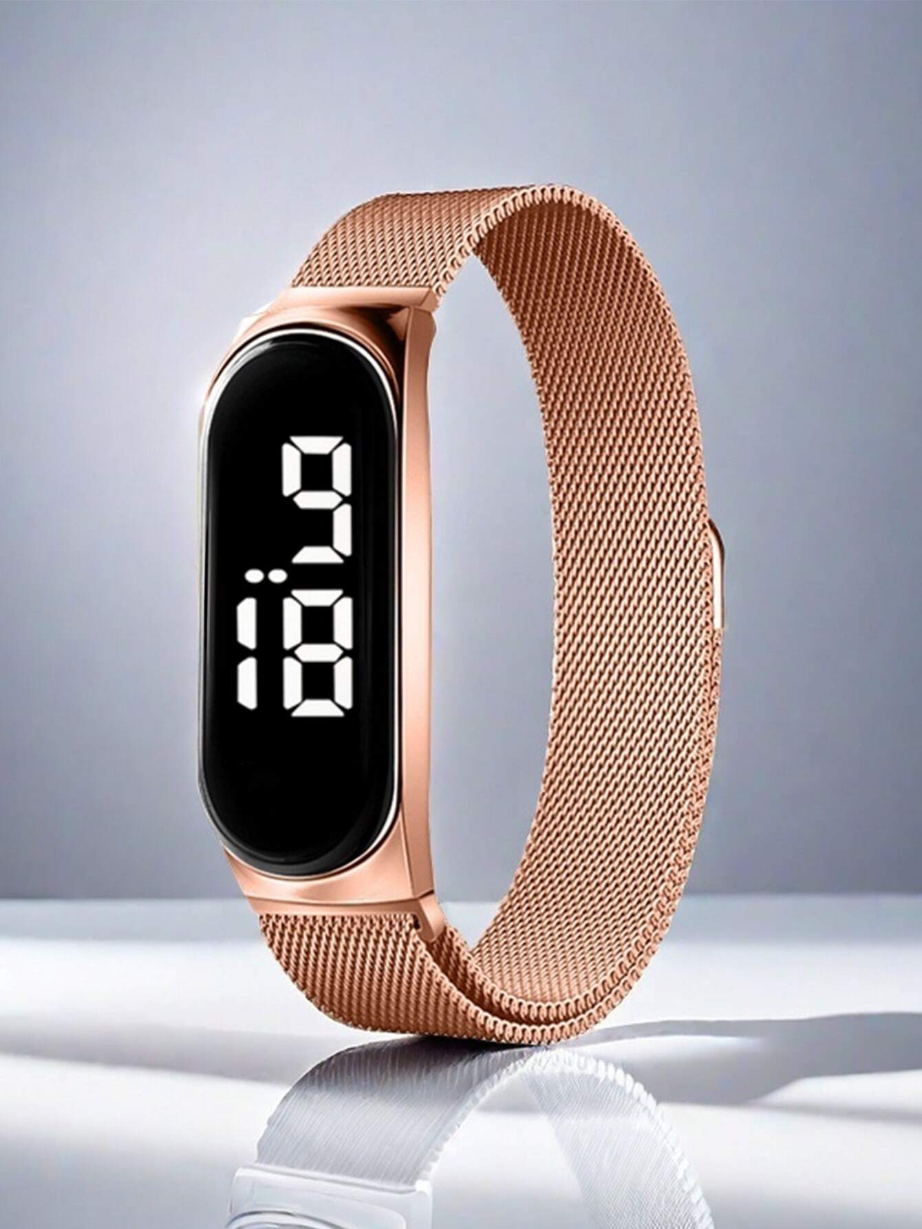 2pcs Milanaise Stainless Steel Square Dial LED Digital Display Ladies ...