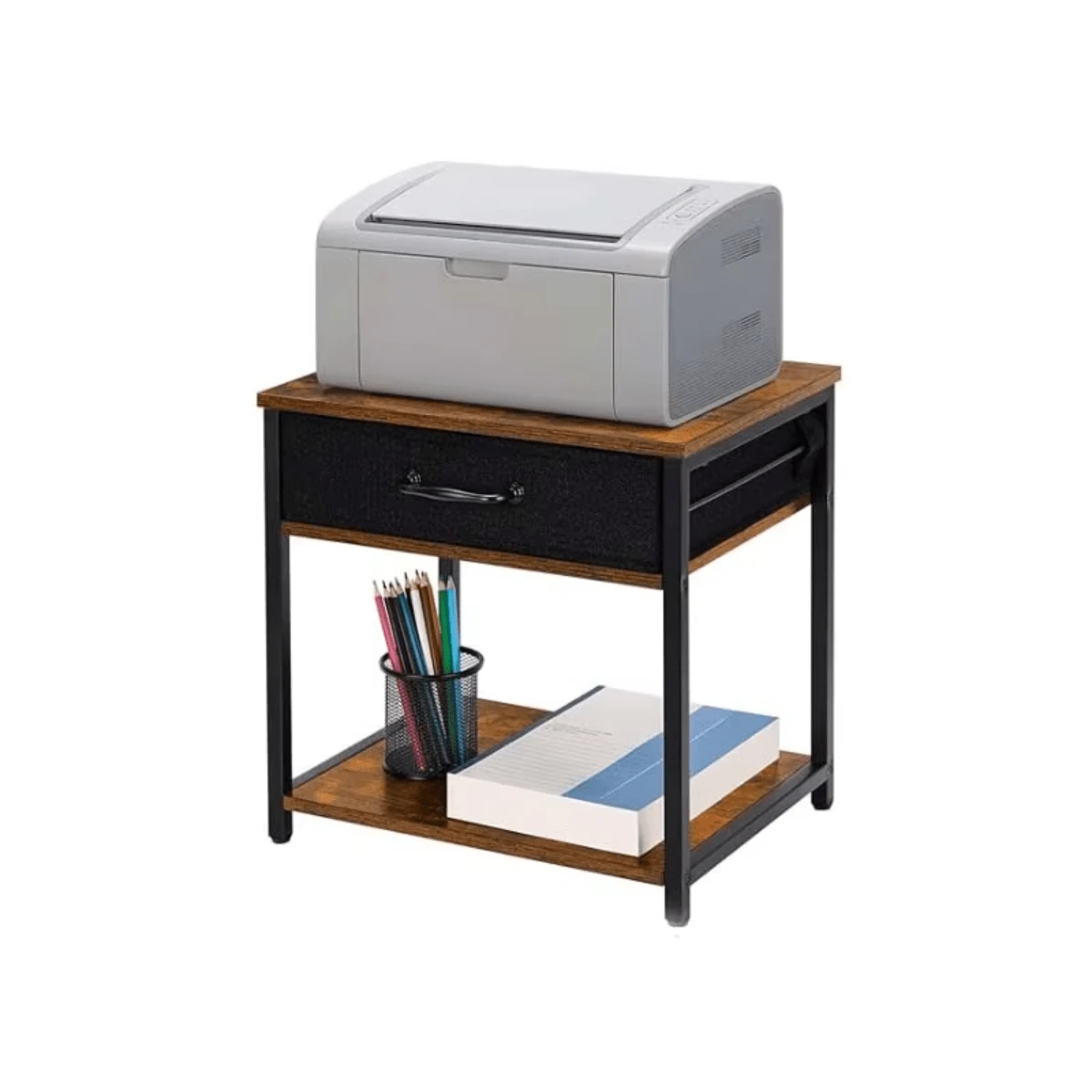 Printer Stand With Storage,2 Tier Small Printer Table With Fabric ...