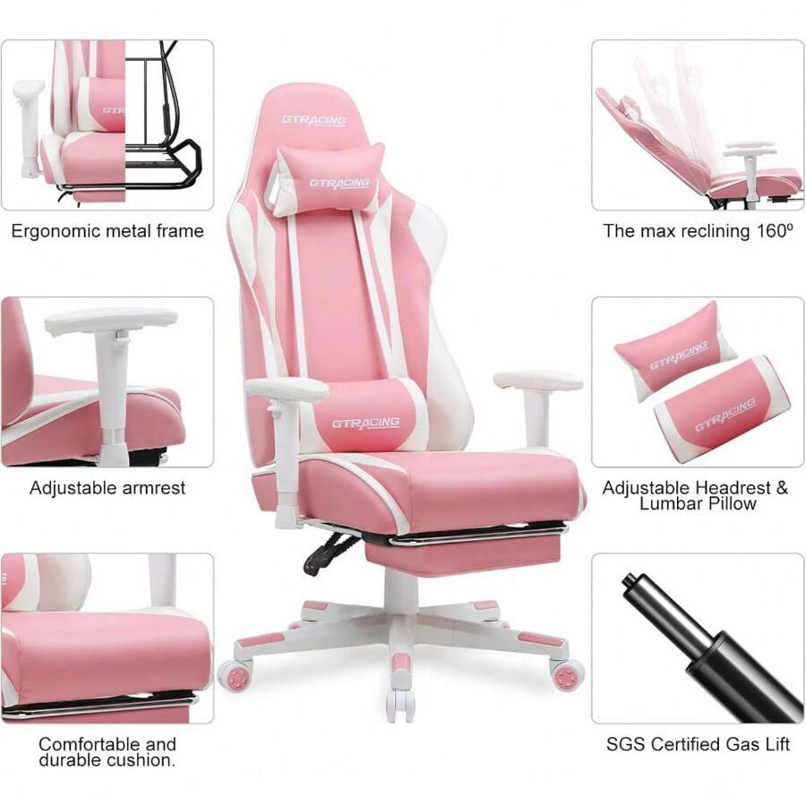 GTRACING Gaming Chair With Footrest, Ergonomic Computer Game Desk Chair ...