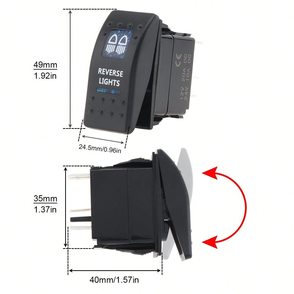 1 Black 12V 20A 5P Push Rod Switch With Blue LED Light, Waterproof ...