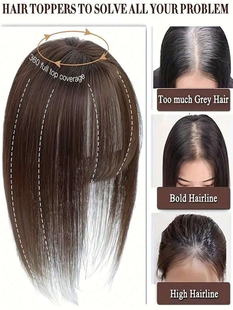 8*12 Brown Topper Human Hiar Piece Silk Base For Women Hand-Made Clip ...