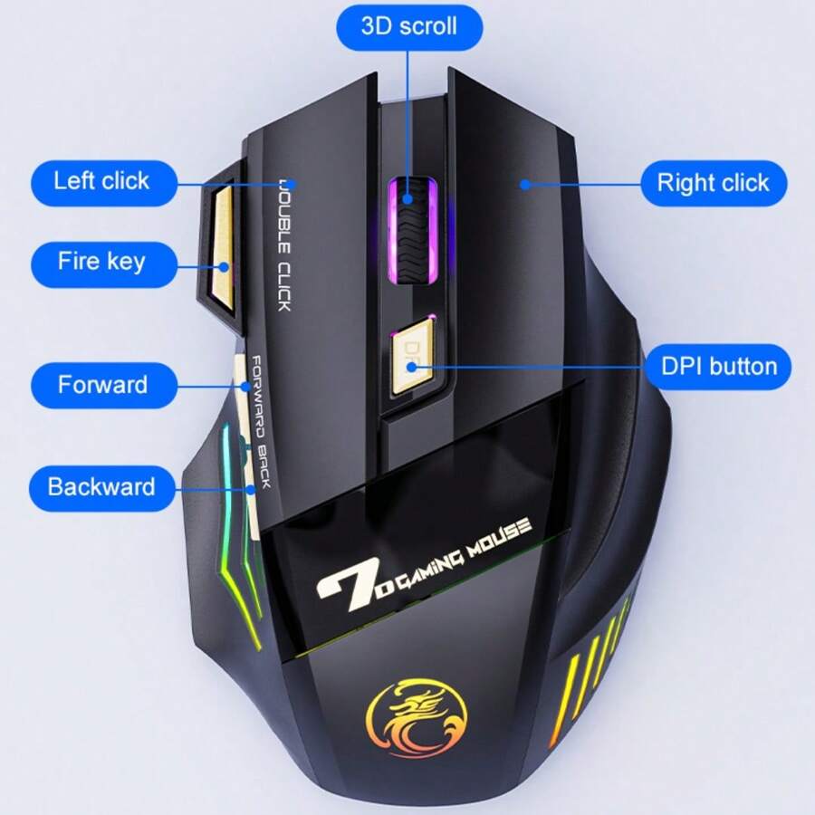 Wiederaufladbare kabellose Gaming-Maus mit RGB-Hintergrundbeleuchtung ...
