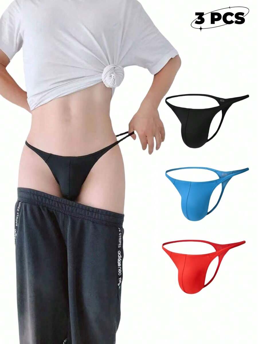 3 Pack Men's Nylon Thongs - Seamless T-Back, Sexy Low Rise Briefs, G-String Bulge Pouch ...