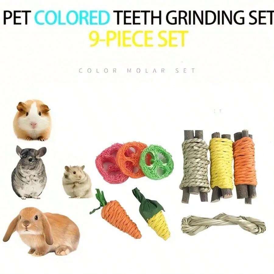 9 Piece Pet Rabbit Chewing Toy Set - Includes Natural Willow Chew ...