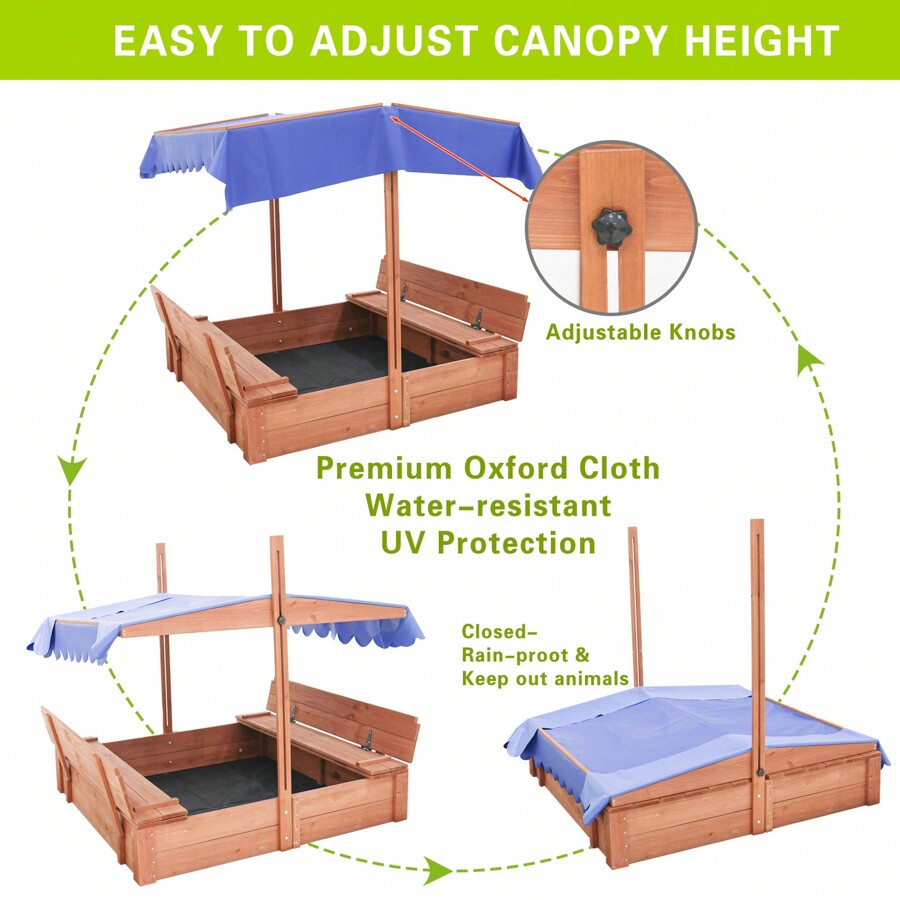 Kids Sandbox With Lid And Cover, Sandboxes With Canopy, Adjustable ...