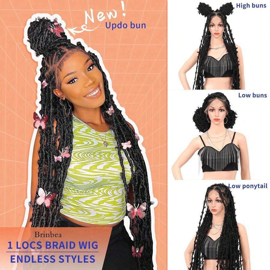 48 Inches Full Double Lace Front Triangle Knotless Locs Braided Wigs ...