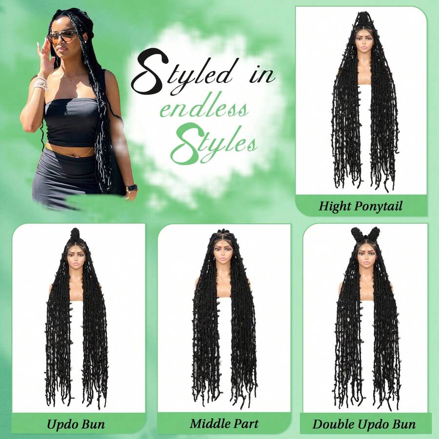 48 Inches Full Double Lace Front Triangle Knotless Locs Braided Wigs ...