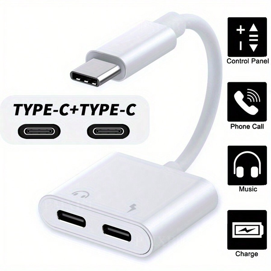 מתאם לאוזניות אייפון 15 אייפון 16 פרו מקס 2 ב 1 Usb C ל Usb C כבל