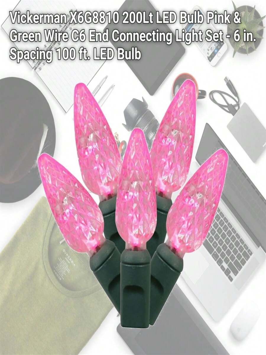 200Lt LED Bulb Pink & Green Wire C6 End Connecting Light Set - 6 In ...