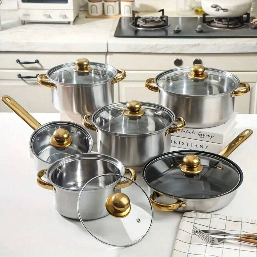 12pcs Stainless Steel Kitchenware Set, Multi-Color Non-Stick Pan Set ...