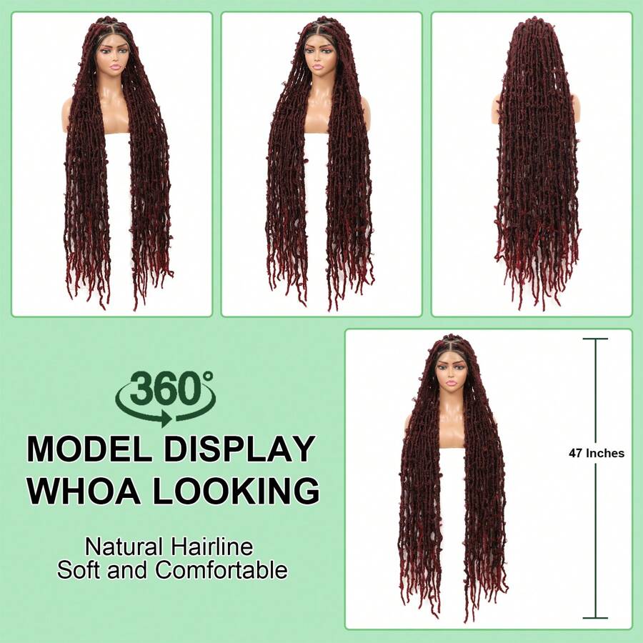 48 Inches Full Double Lace Front Triangle Knotless Locs Braided Wigs ...