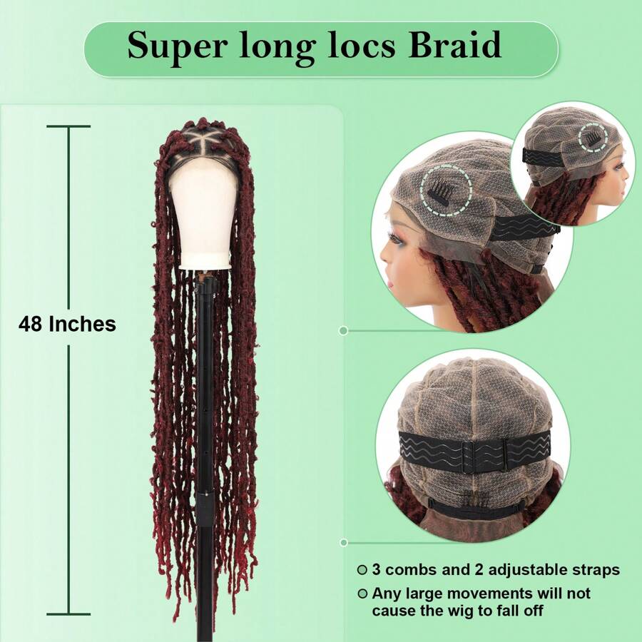 48 Inches Full Double Lace Front Triangle Knotless Locs Braided Wigs ...