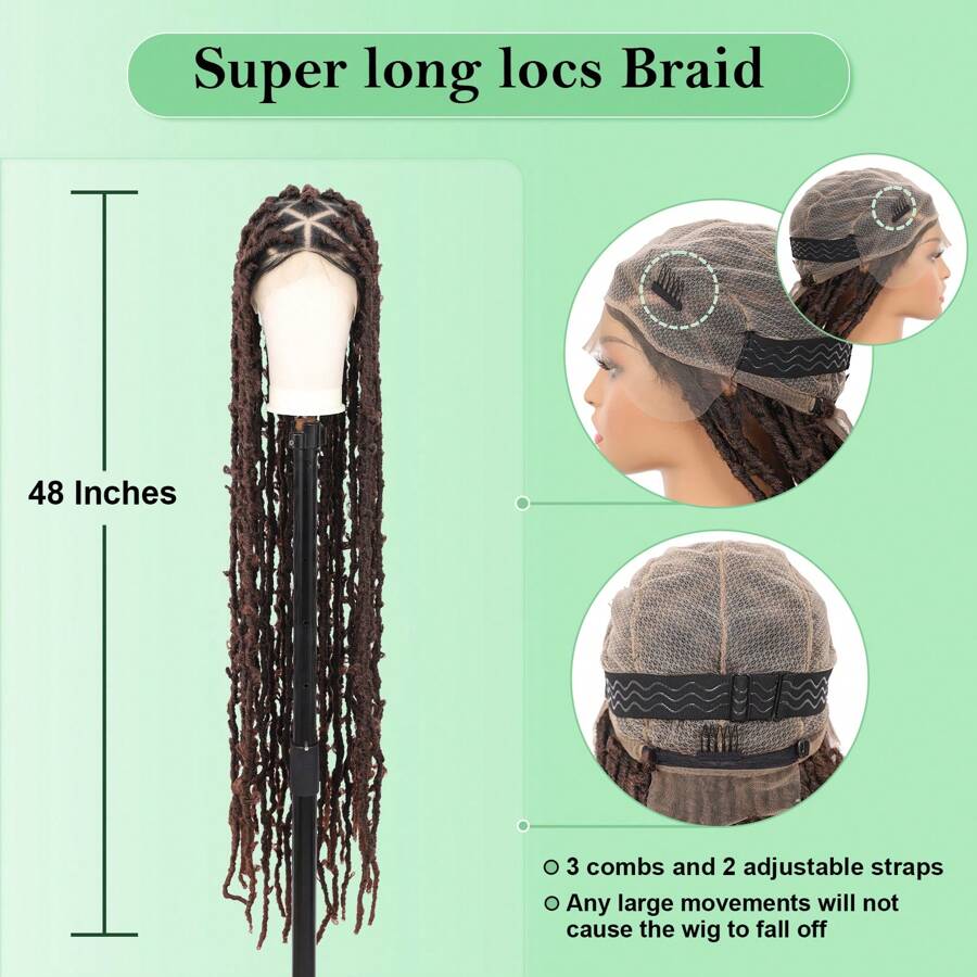 48 Inches Full Double Lace Front Triangle Knotless Locs Braided Wigs ...