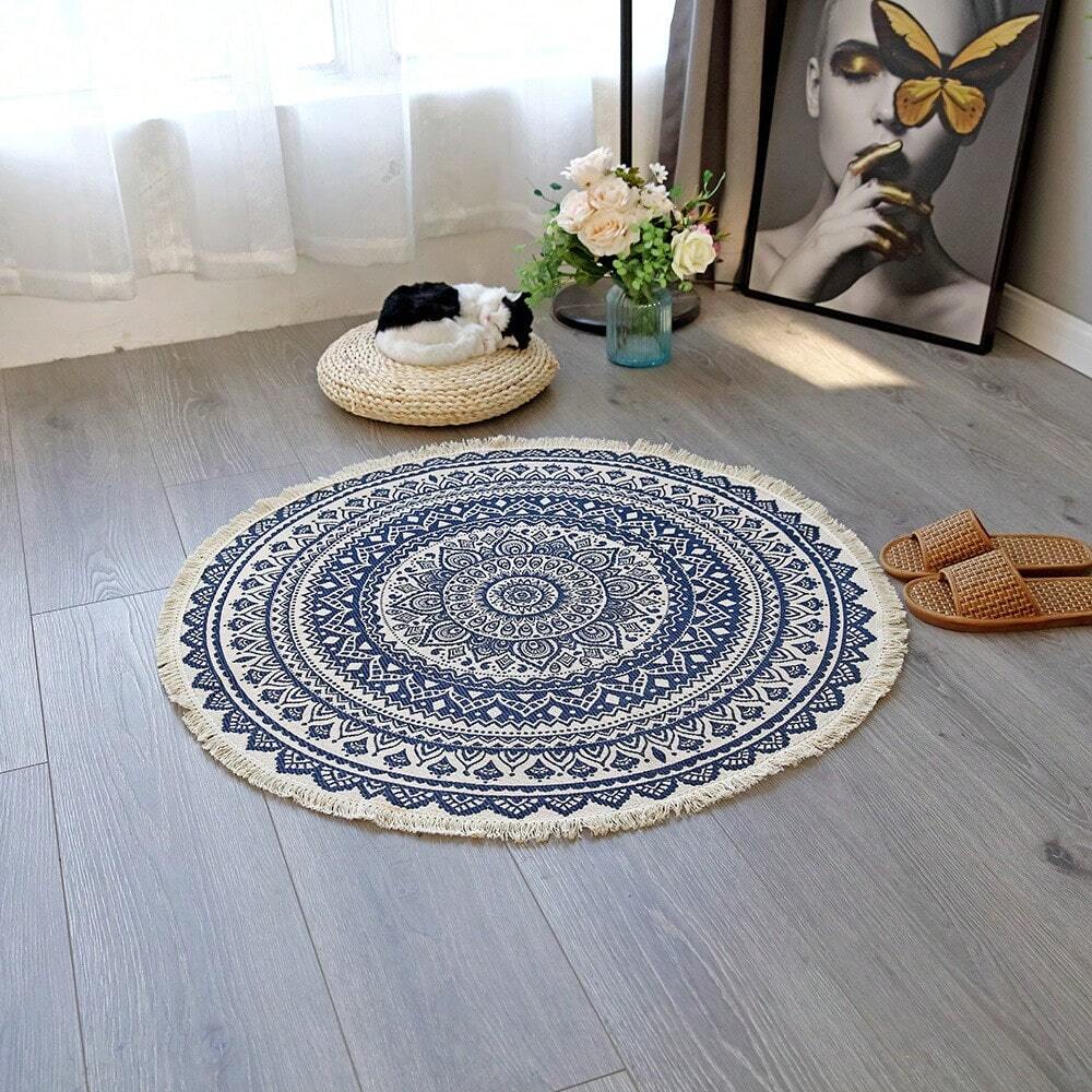 1pc Retro Carpet, Round Tassel Woven Geometric Pattern Carpet, Suitable ...