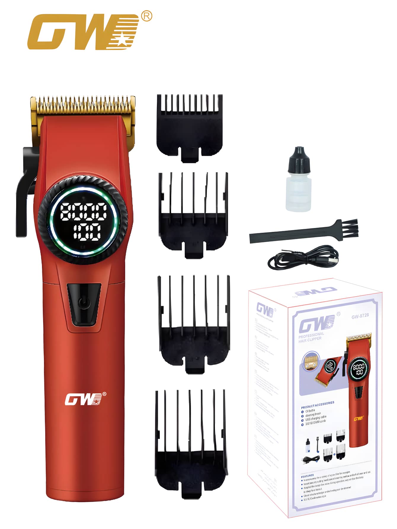 GW GW Professional Hair Clippers Cordless Barber Clippers 8000 RPM ...