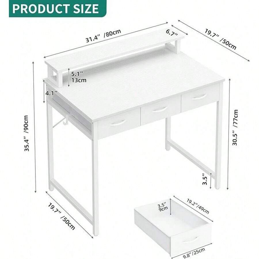 Small Computer Desk With Drawers, Office Desk With Monitor Stand For ...