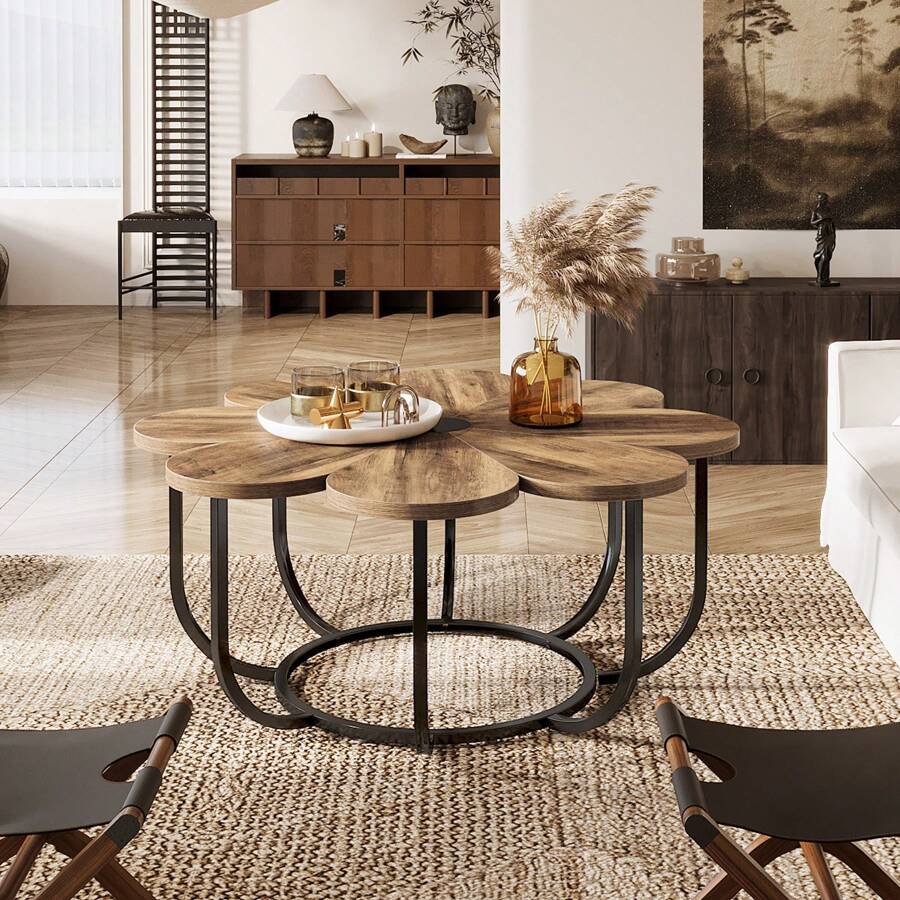 Tribesigns Tribesigns White And Gold Coffee Table, Modern Flower-Shaped ...