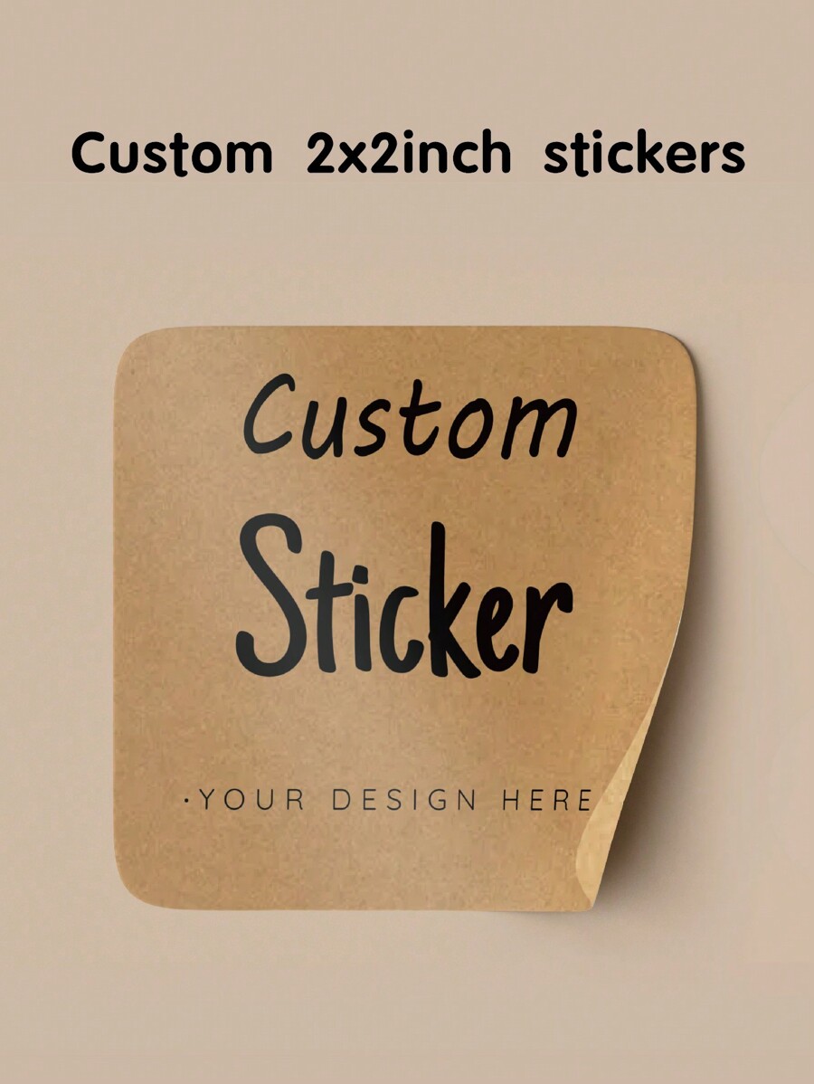 80pcs 2inch*2inch/5.1x5.1cm Custom Printed Brown Kraft Square Logo ...