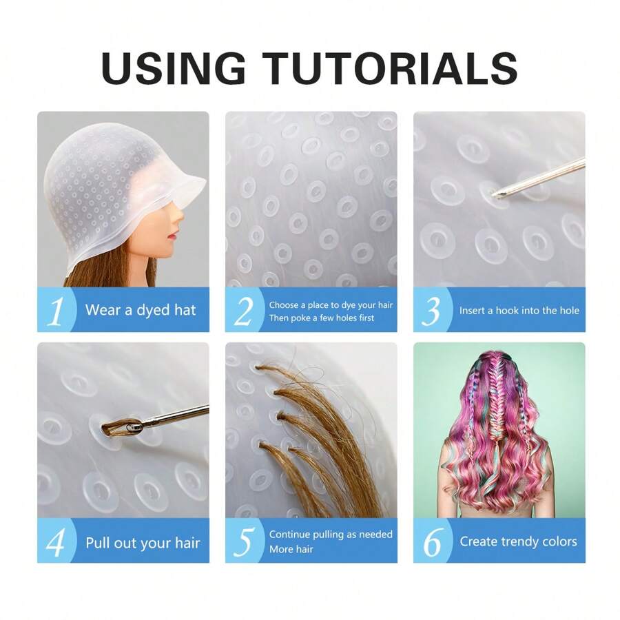 Hair Coloring Highlighting Cap Reusable Silicone Highlight Cap Pull Through Caps For Hair Dying ...