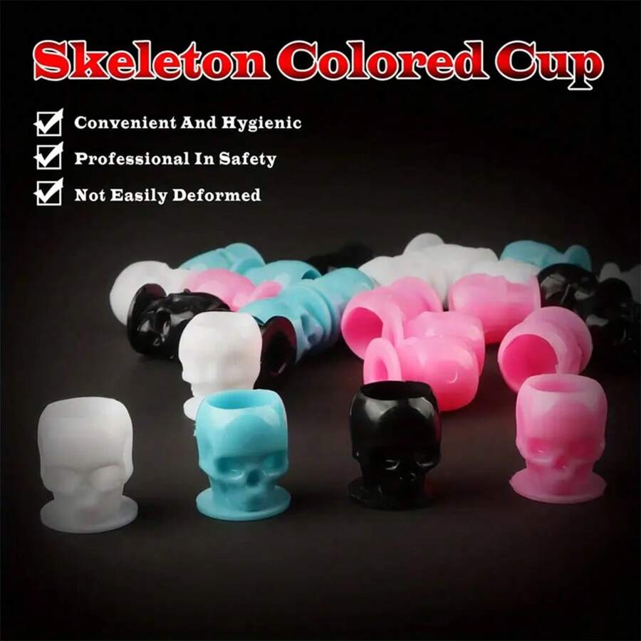 100Pcs Tattoo Ink Caps Skull Design - Disposable Plastic Pigment Cups ...