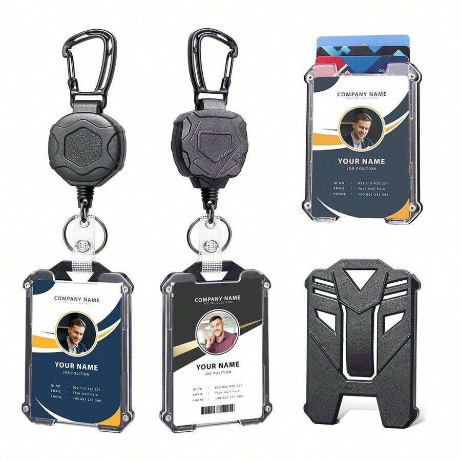 1 Set (Retractable Badge Reel + Card Holder) Heavy Duty Retractable Badge Scroll, ID Badge ...
