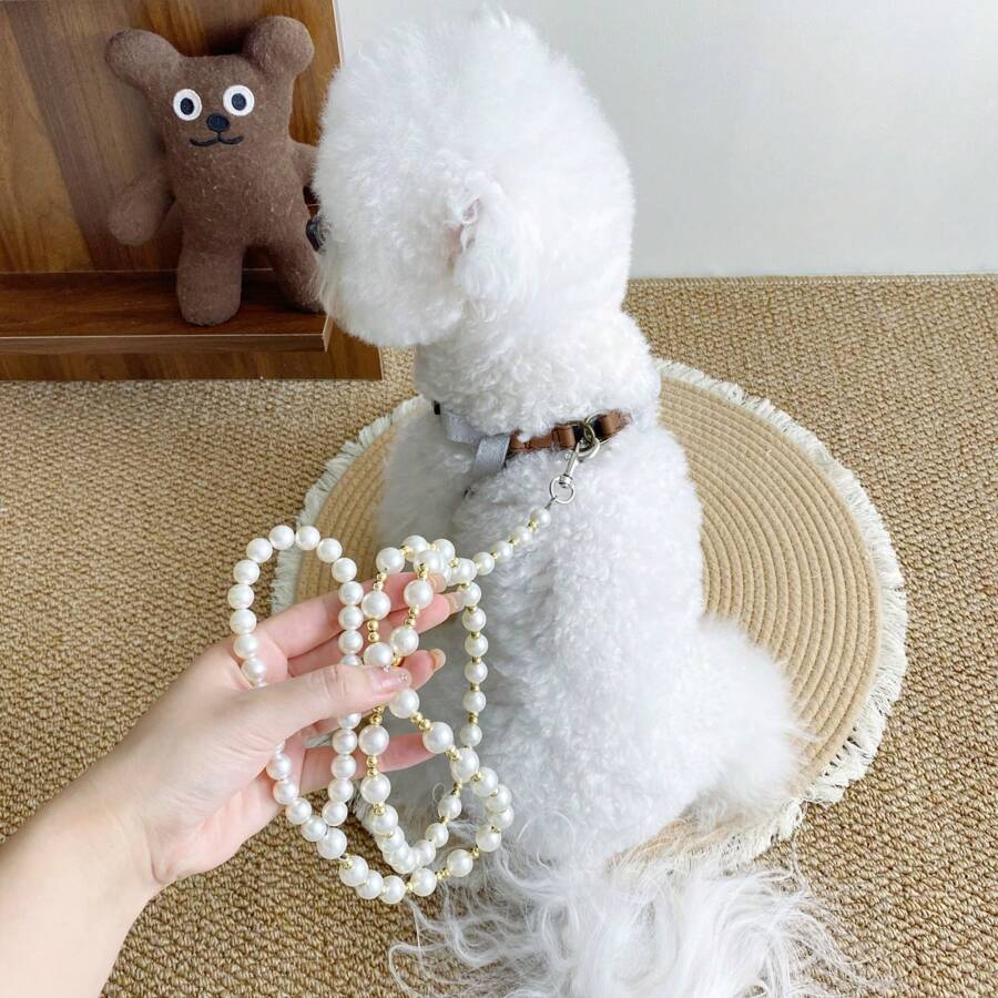 Pearl Design White Dog Leash, Cats And Dogs Pearl Traction Rope, For ...