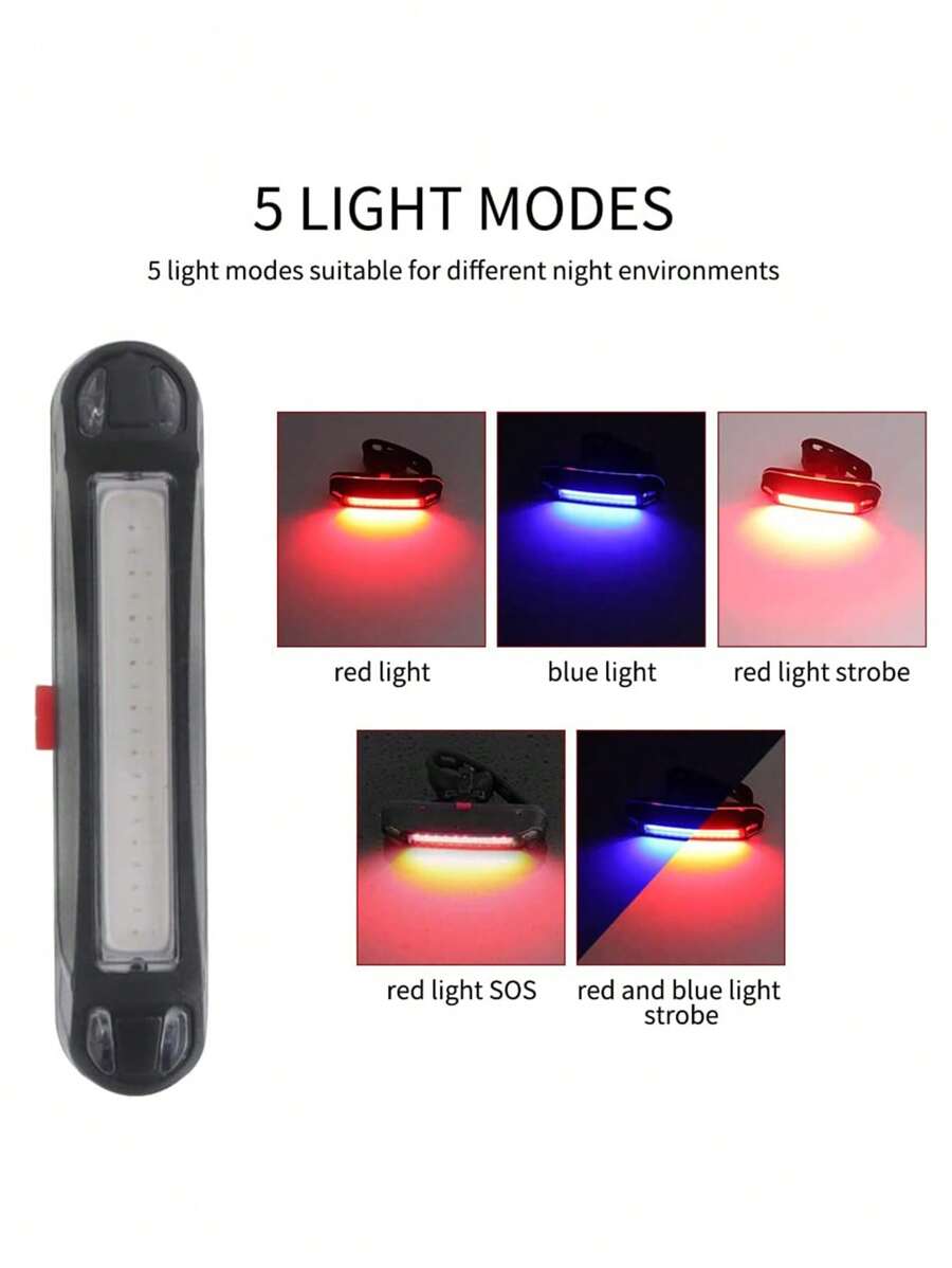 Bicycle Rear Light USB Rechargeable Night Riding Light, Red & White ...
