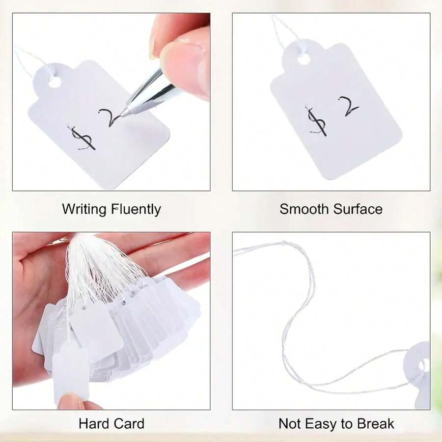 100pcs Price Tag Labels, Connected With White Hanging Ropes, White ...