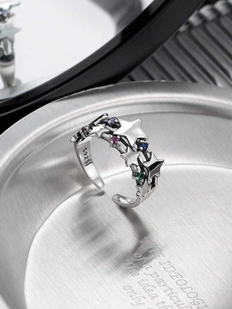 1 Piece S925 Sterling Silver Micro Inlaid Zirconia Star Shape Ring High ...