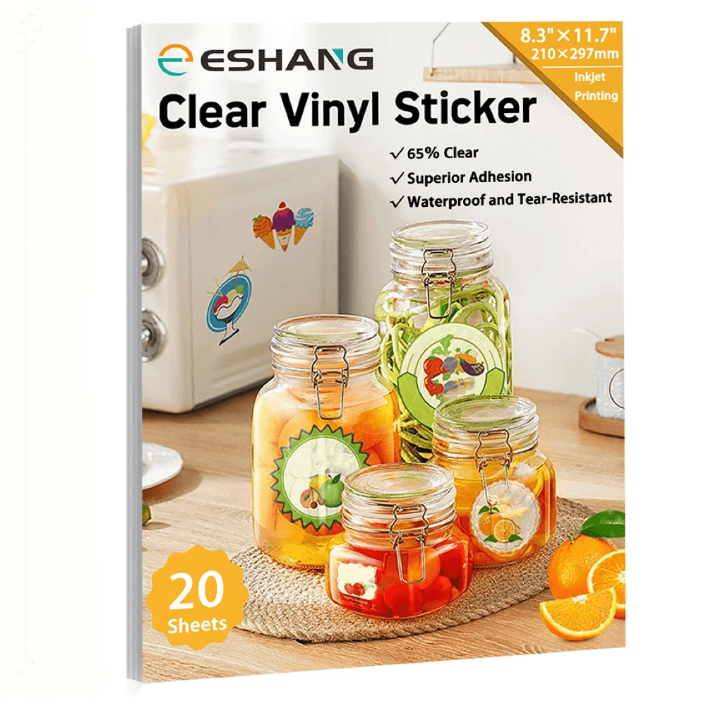 65%Clear Size A4(8.3*11.7inch) 20 Sheets Printable Vinyl Sticker Paper ...
