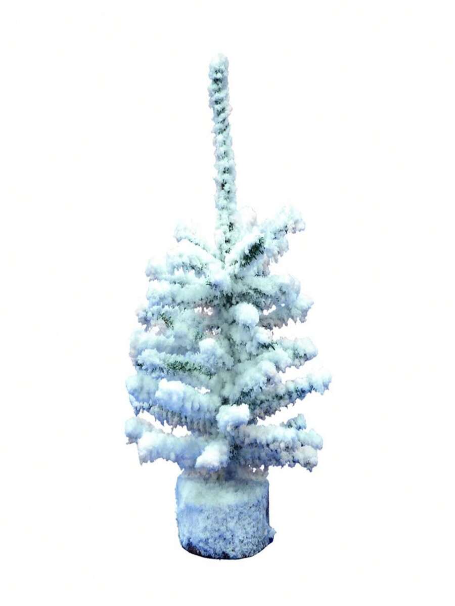 9 In. Flocked White On Green Mini Pine Wood Base With 47 Tip Count 6 ...