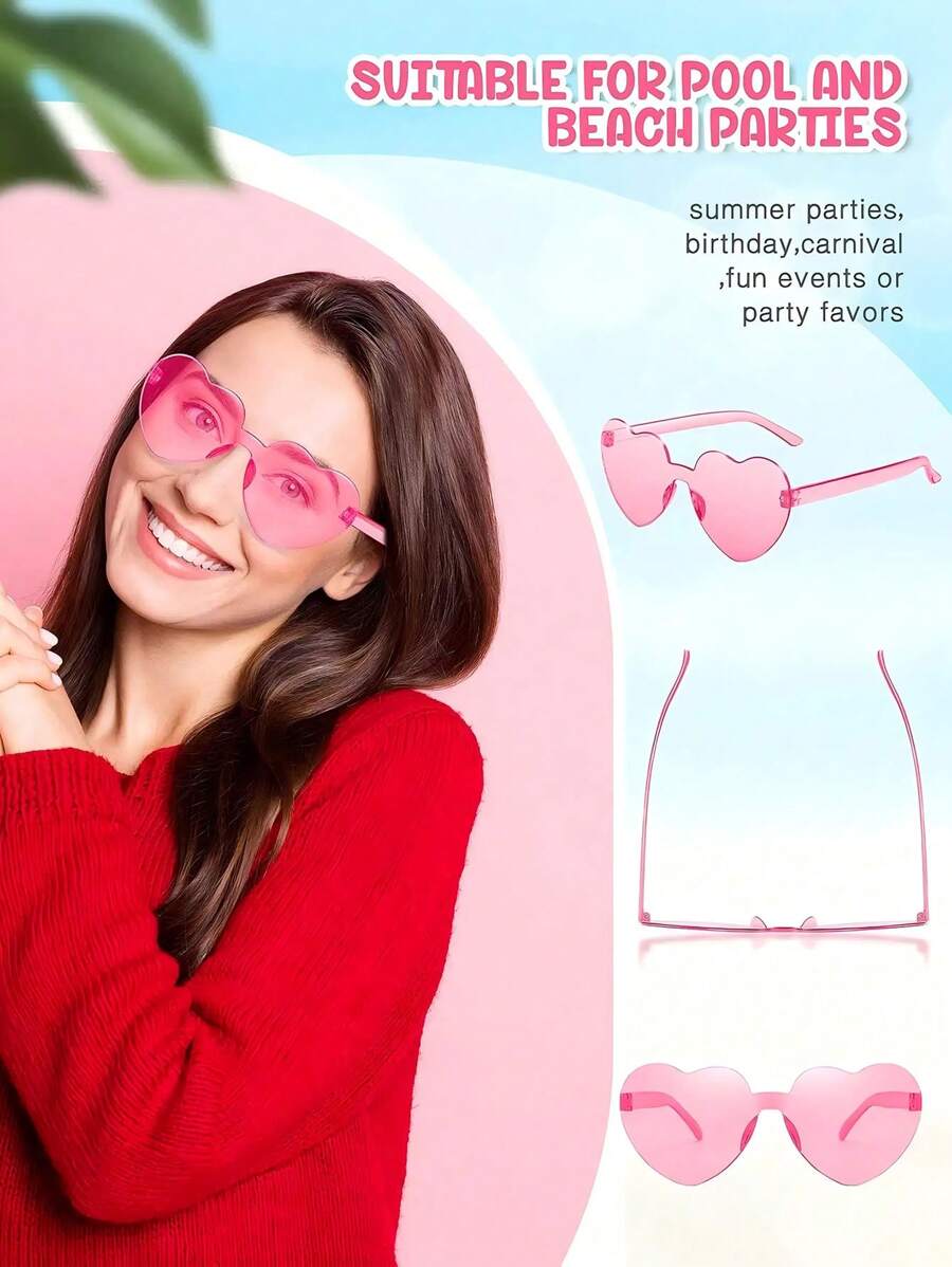 10pcs Heart Shaped Sunglasses Valentines Day Rimless Heart Shaped Glasses Candy Colored Heart