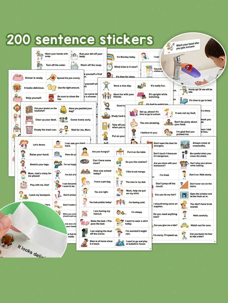 200 Daily Life Sentence Stickers, Common English Daily Conversation ...