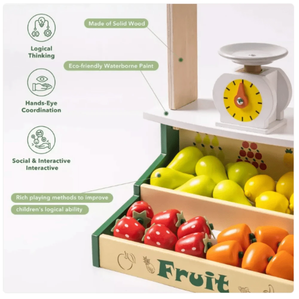 Wooden Farmers Market Stand Fruit Stall Toy Grocery Store Set | SHEIN USA