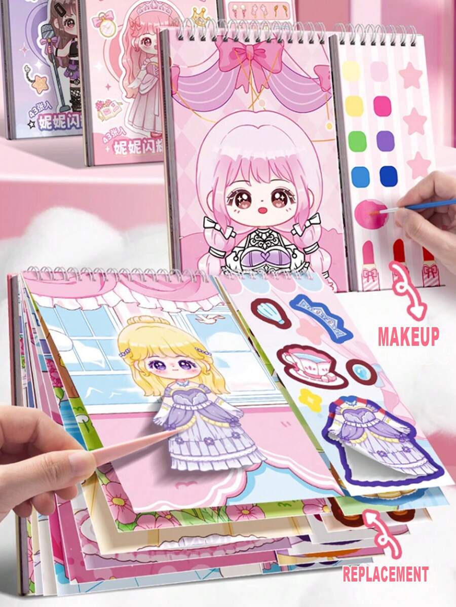 1pc 2-In-1 Sticker Book, Makeup & Dress Up Sticker Scrapbook, No ...