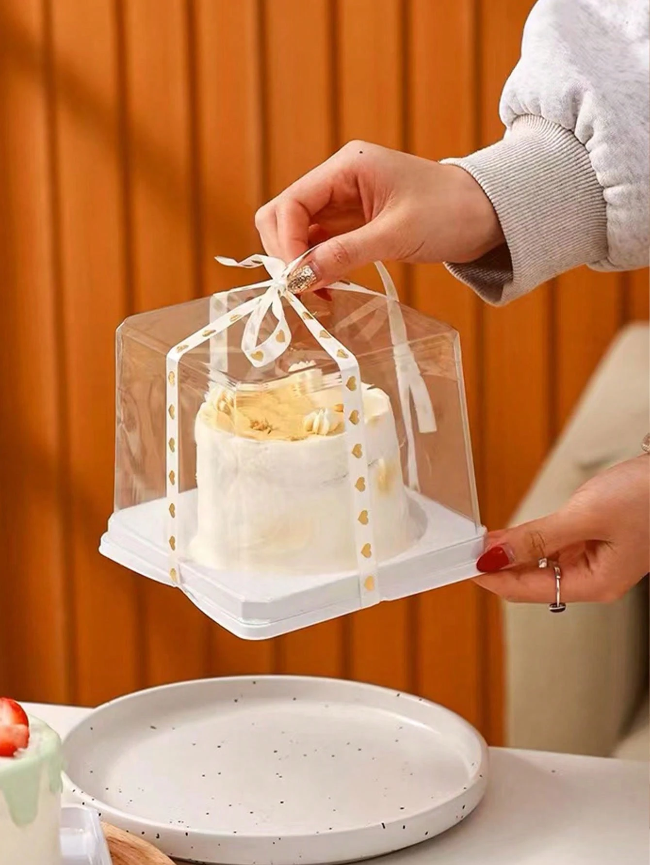 5pcs 4-Inch Round Transparent Cake Boxes For Cheesecake, Strawberry ...