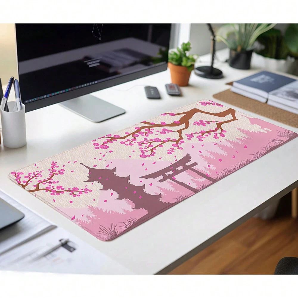 1PC Pink Mouse Pad Stitched Edges Japanese Cherry Blossom Extended ...