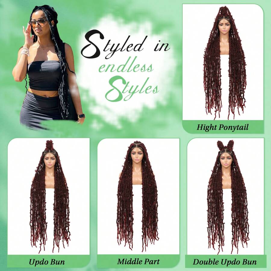 48 Inches Full Double Lace Front Triangle Knotless Locs Braided Wigs ...