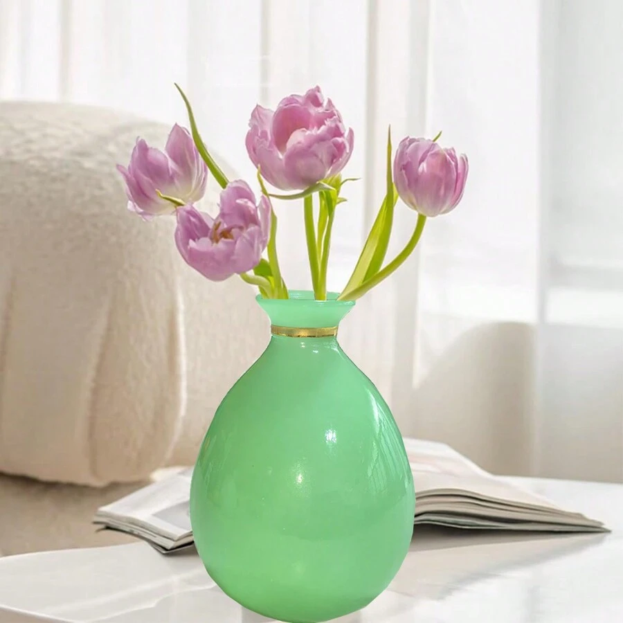 Blue Transparent Glass Vase, Round Glass Vase With Big Belly And Small ...