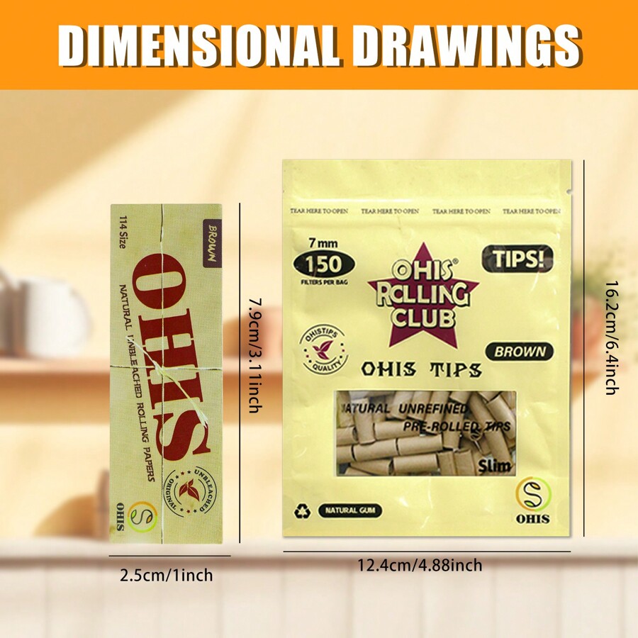 OHIS Ein Set mit 3 Zigarettenpapieren in der Größe 78mm in Braun und 1 ...