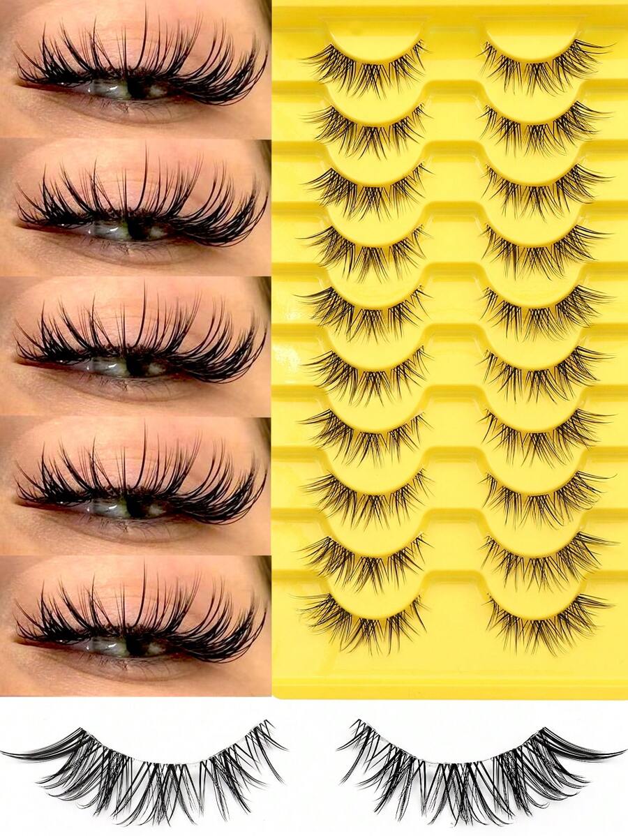 10 Pairs Natural Looking Fox Eye Lashes With Cat Eye Effect, Clear Lash ...