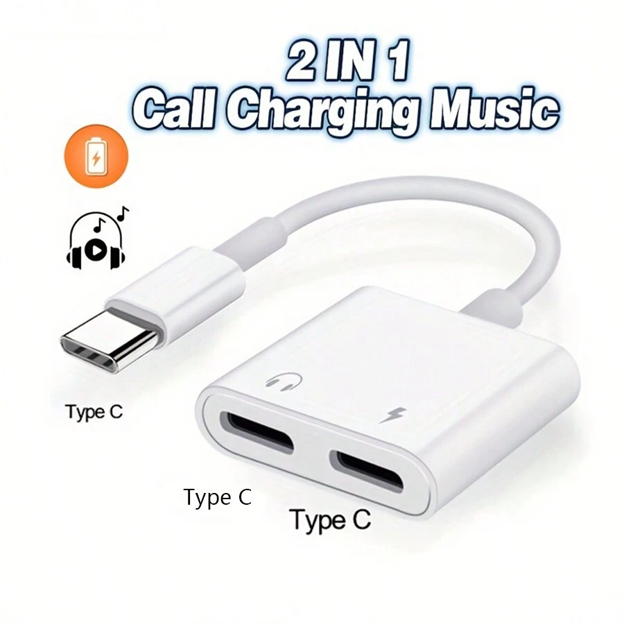מתאם לאוזניות אייפון 15 אייפון 16 פרו מקס 2 ב 1 Usb C ל Usb C כבל