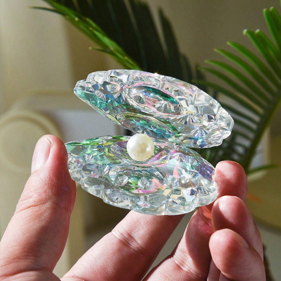 1 Piece Crystal Glass Figurines Reflective Sea Shell With An Faux Pearl ...