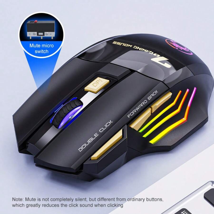 Rechargeable Wireless Gaming Mouse With RGB Backlight, Ergonomic Silent ...